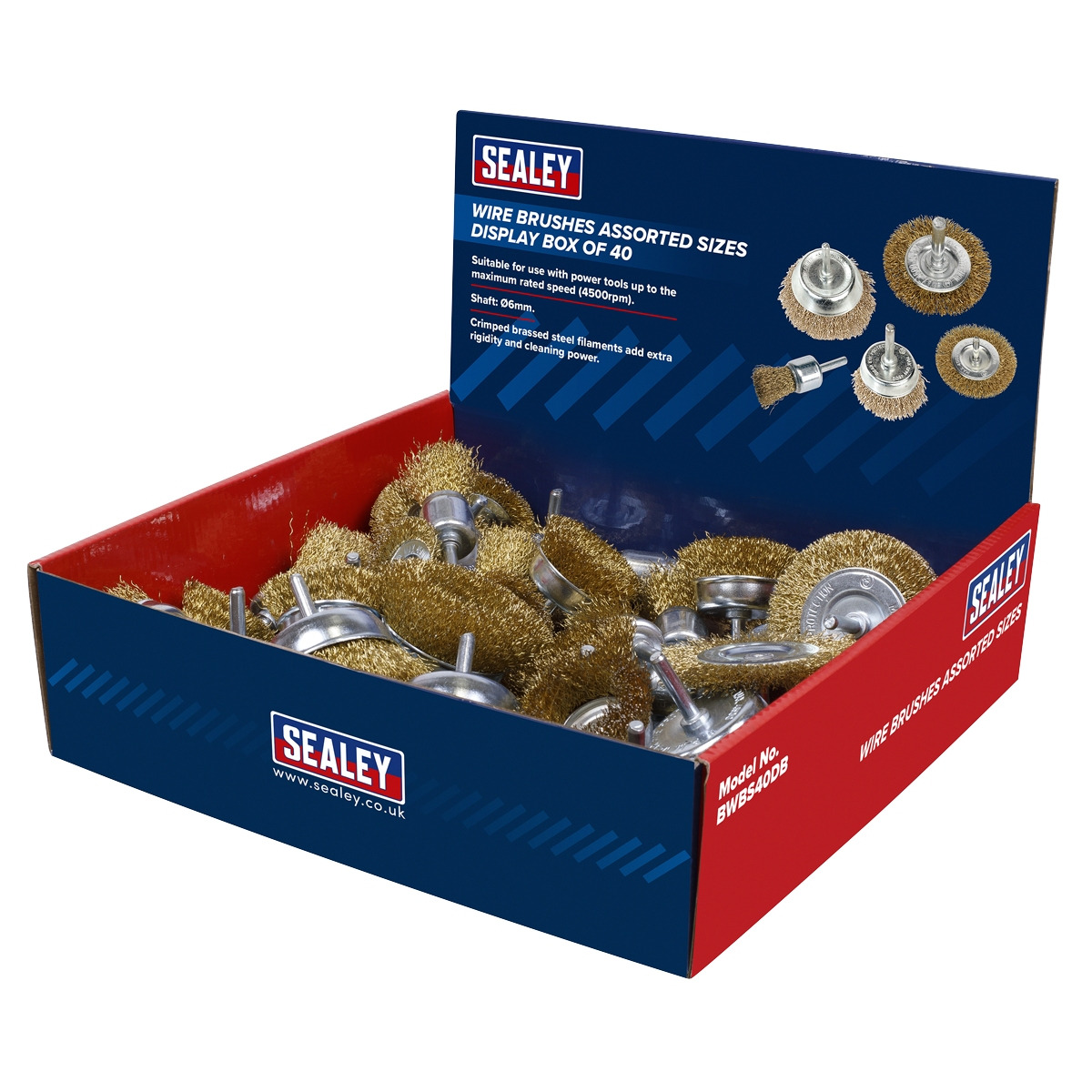 Sealey Crimped Wire Brushes Assorted Sizes - Display Box of 40 - Wow Tools