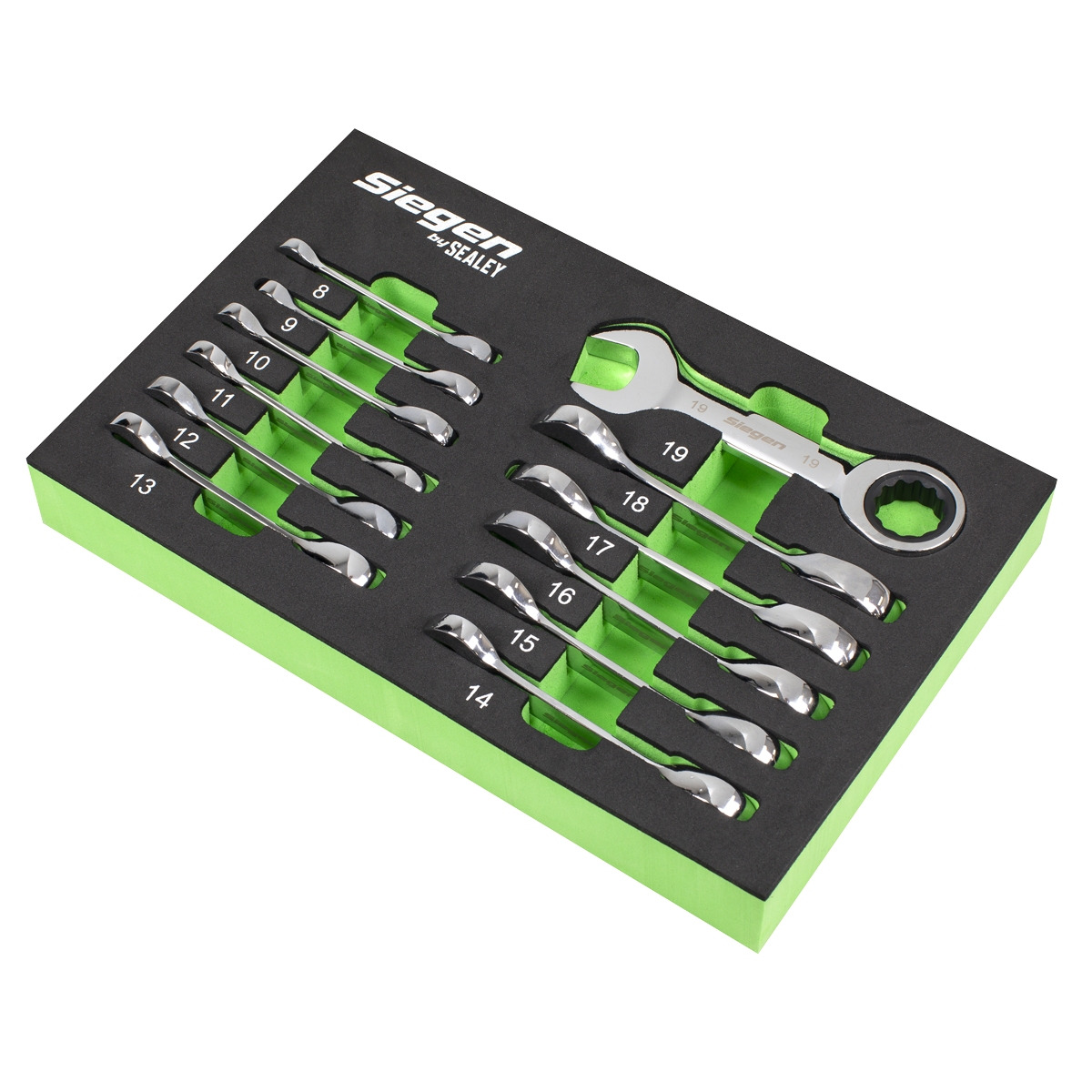 Sealey Siegen Stubby Combination Ratchet Spanner Set in EVA Foam Tray ...